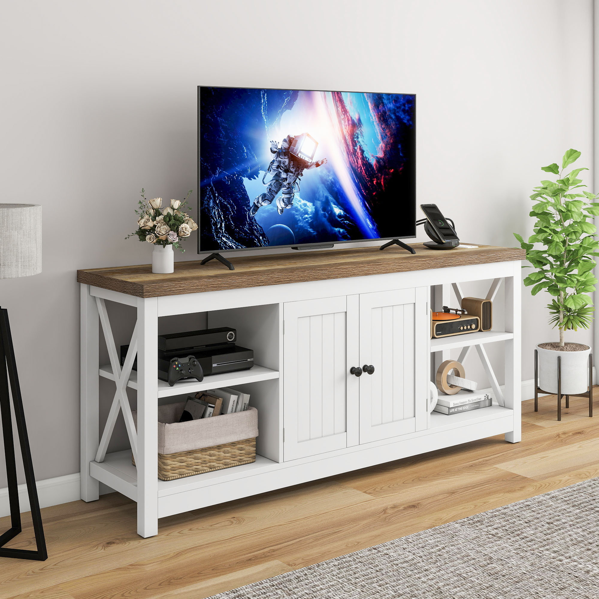 Laurel Foundry Modern Farmhouse Wolverton Farm House TV Stand for TVs up to 65" with 2 Cabinets ...